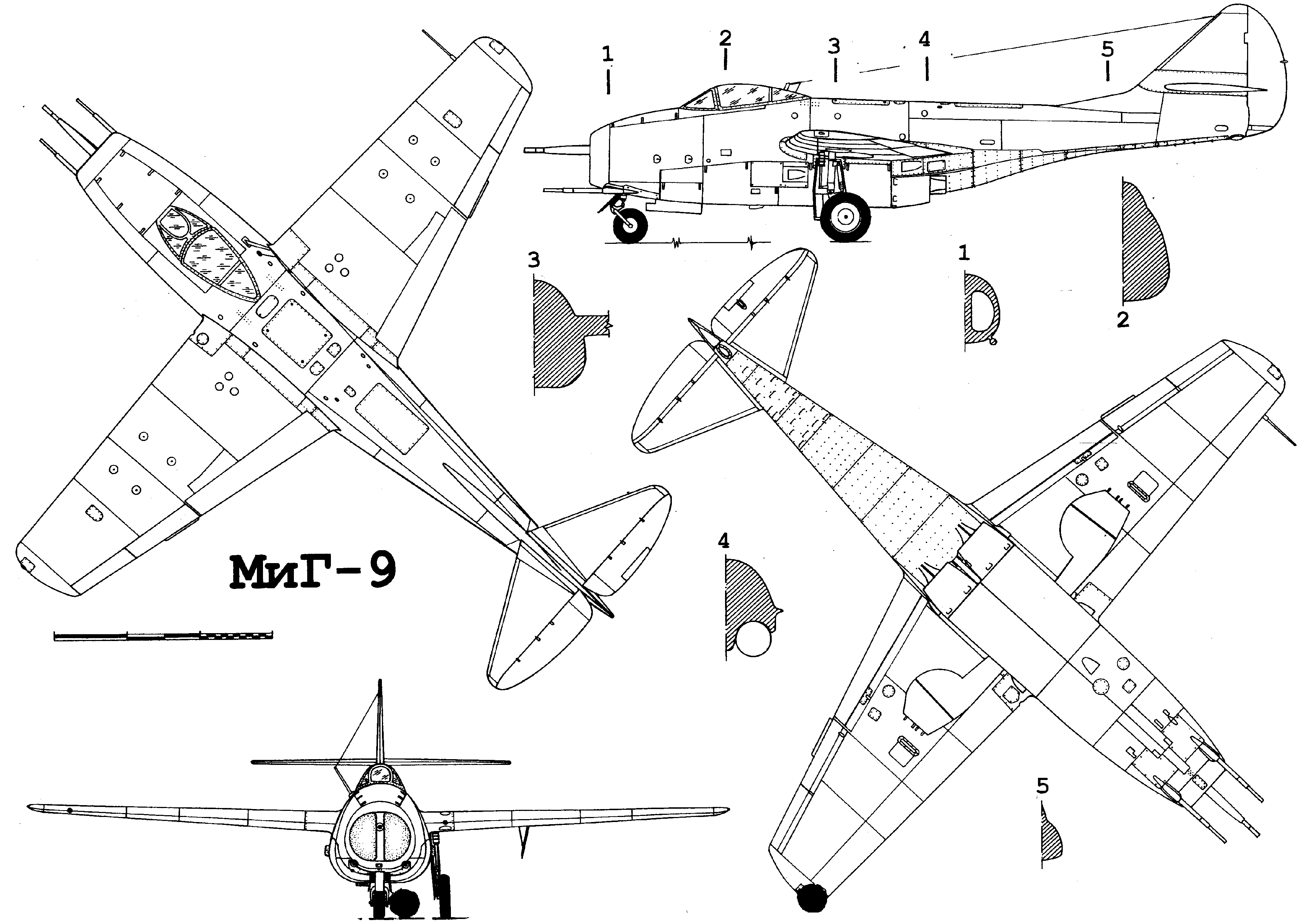 Mikoyan-Gurevich MiG-9 Blueprint - Download free blueprint for 3D modeling Mikoyan-Gurevich MiG-9 Blueprint - Download free blueprint for 3D modeling