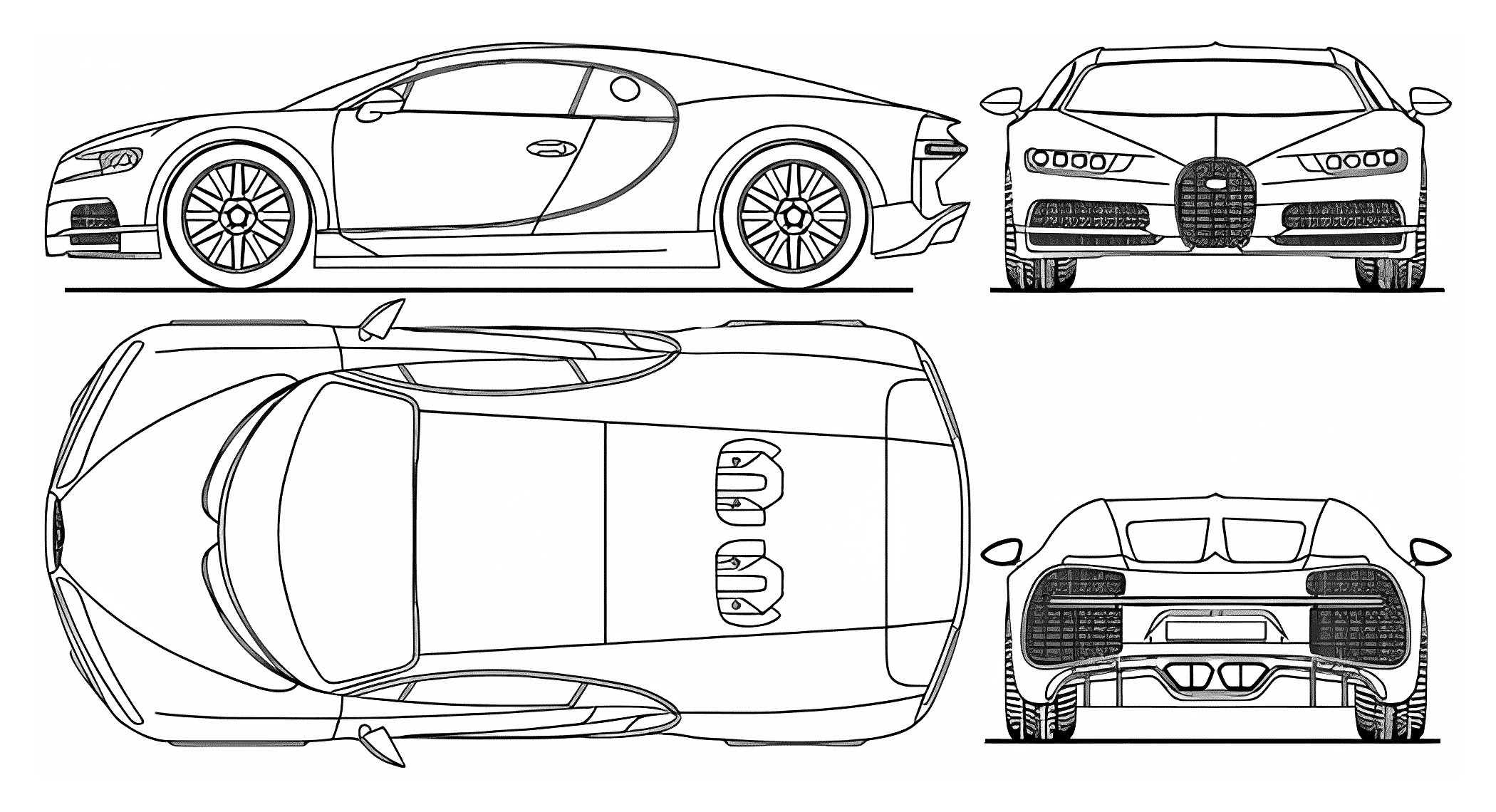 Bugatti Chiron 2016 Blueprint - Download free blueprint for 3D modeling Bugatti Chiron 2016 Blueprint - Download free blueprint for 3D modeling